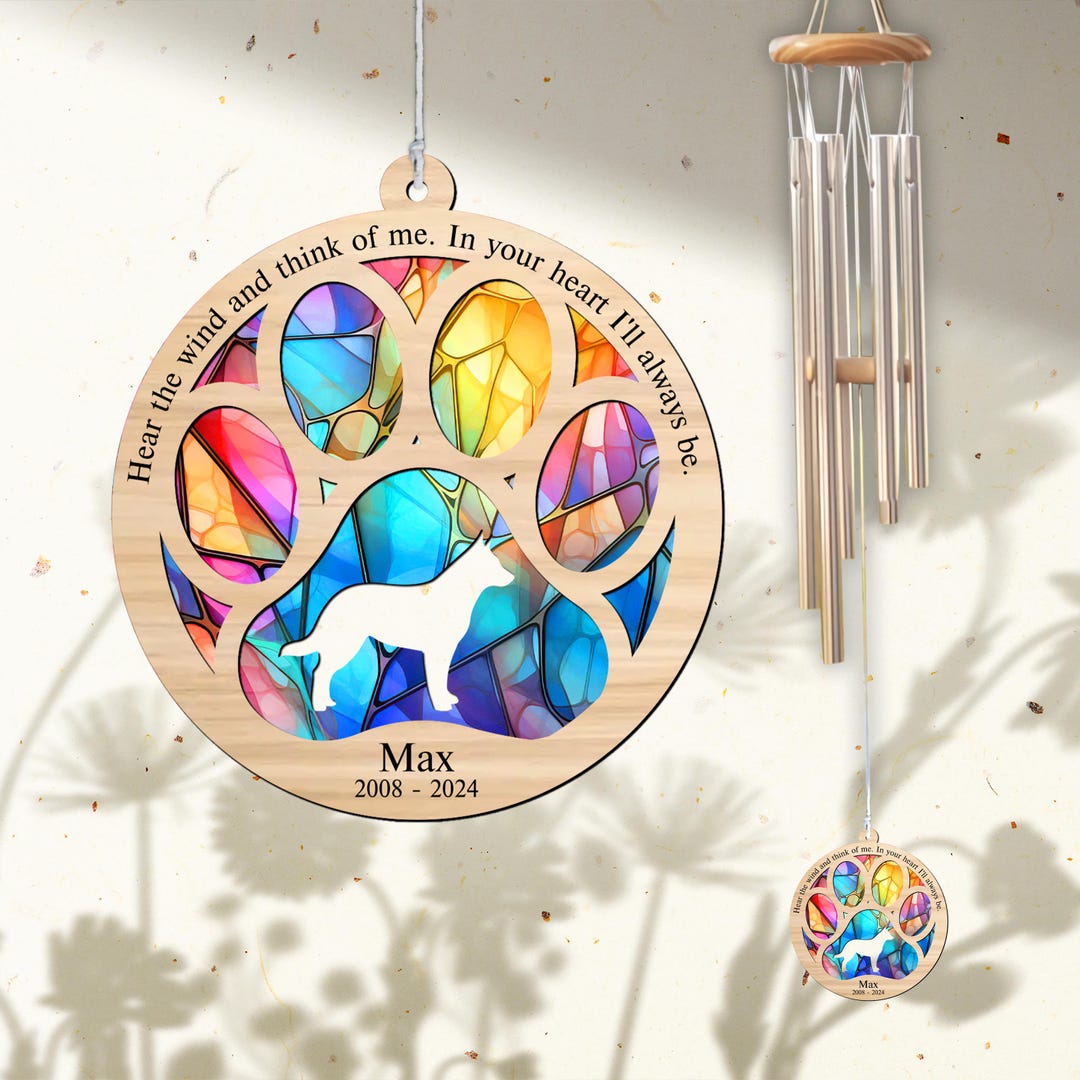 Custom Stained Wind Chime, Hear the Wind and Think of Me, in Your Heart ...