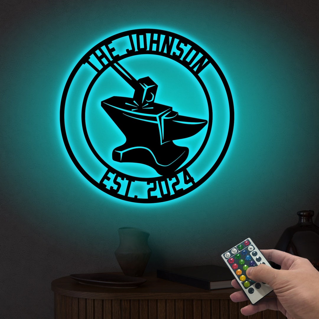 Personalized Blacksmith Sign With Led Lights, Blacksmith Name Sign ...