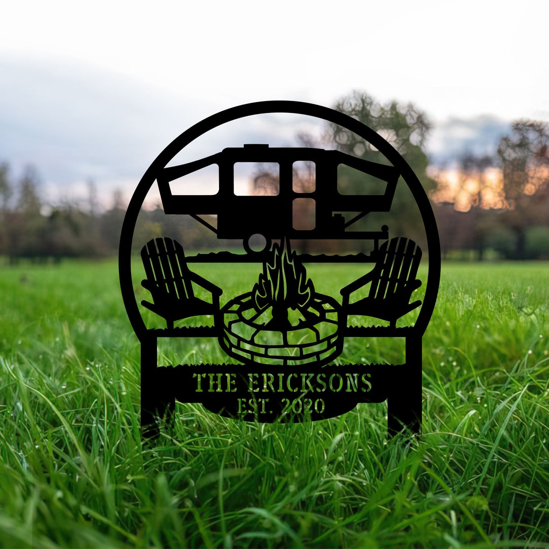 Custom Metal Campfire Sign With Stakes, Personalized Cabin Sign, Pop-up ...