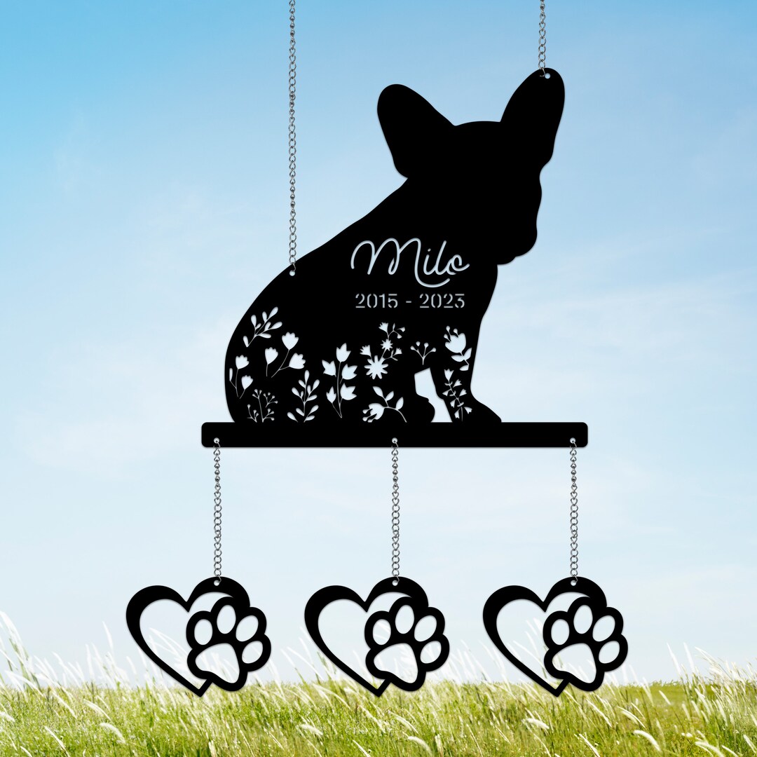 Floral French Bulldog Wind Chime, Custom Paw Print Memorial Sign - Etsy