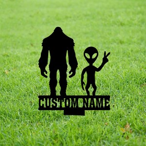 Custom Bigfoot and Alien Garden Yard Art, Sasquatch Sign With Stakes ...