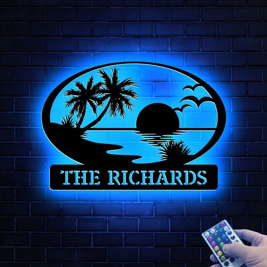 Personalized Sunset Scenery Metal Sign With LED Lights, Custom Outdoor ...
