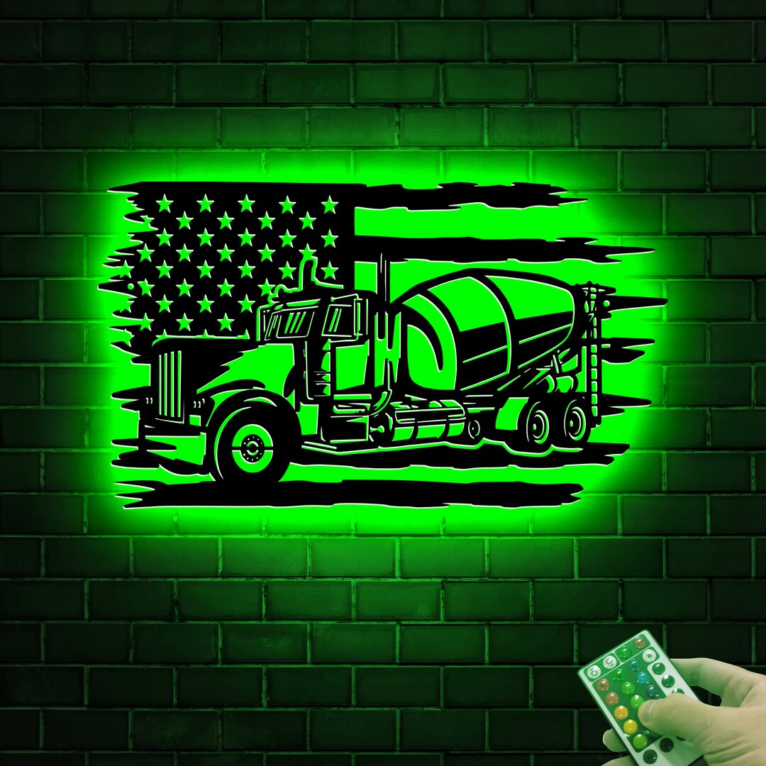 Concrete Mixer Truck Metal Sign With LED Light, Concrete Mixer Signs ...