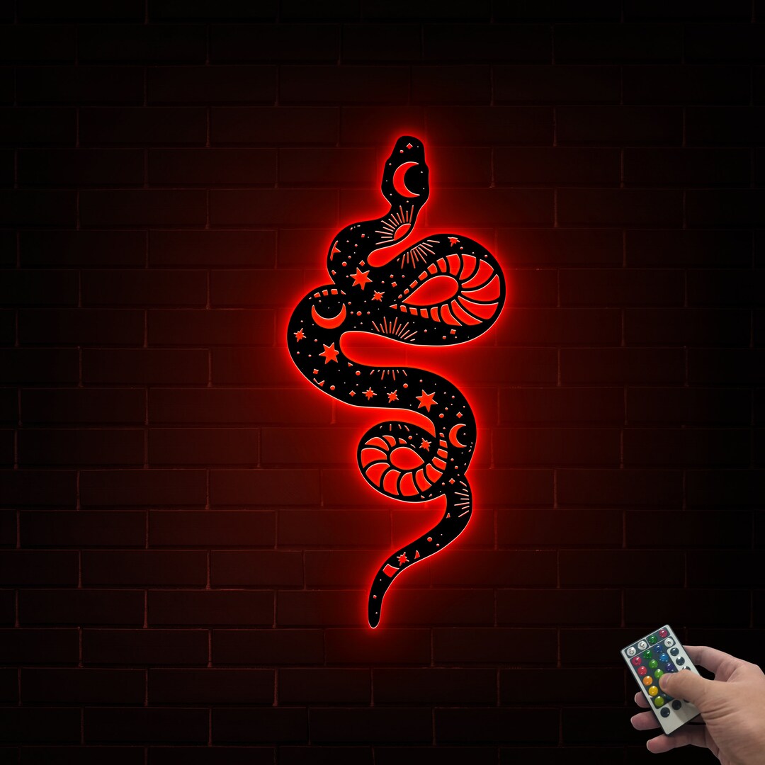 Snake Moon Phase Metal Sign Wall Art With Led Light, Mystical Snake ...