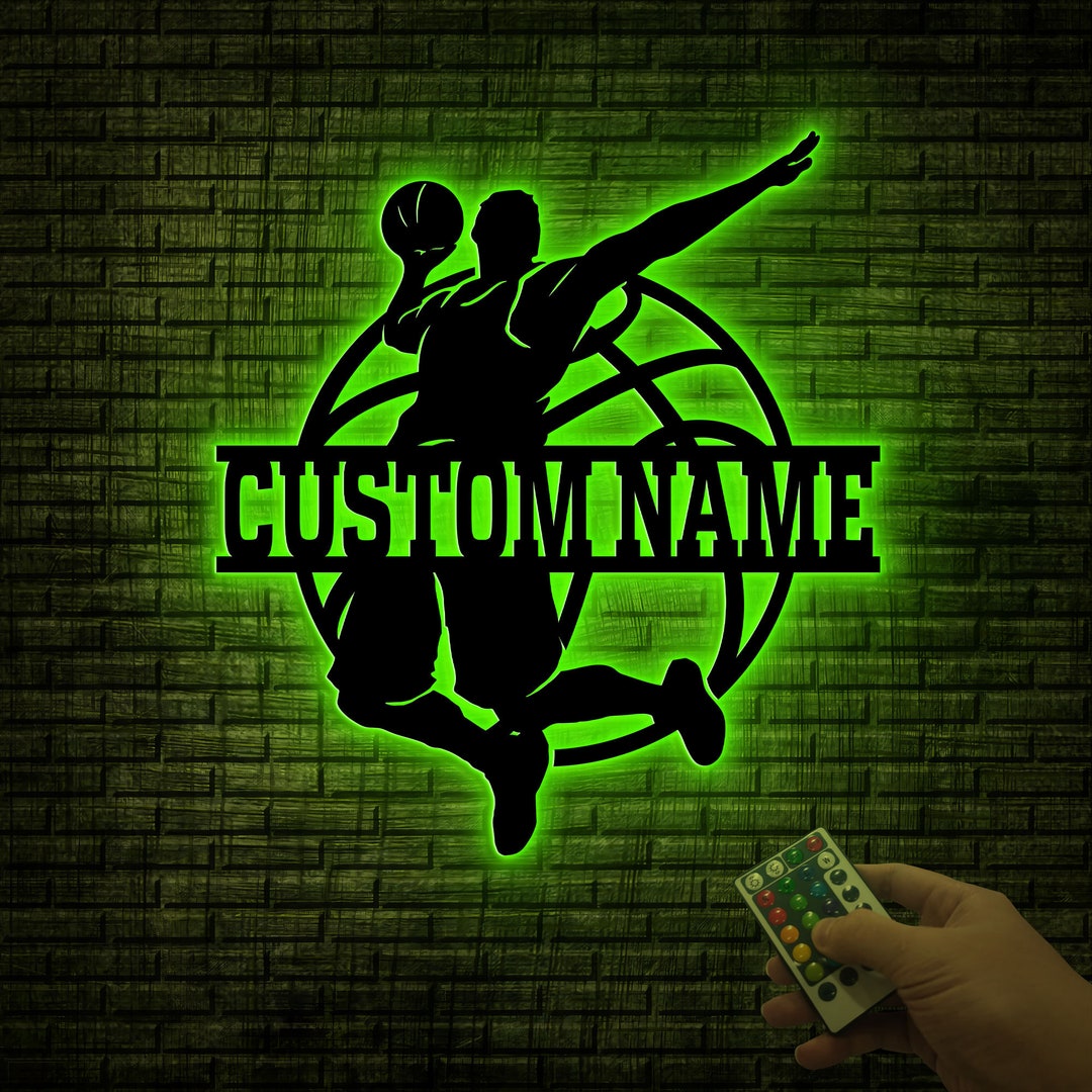 Custom Basketball Sign, Metal Wall With LED Light, Basketball Player ...