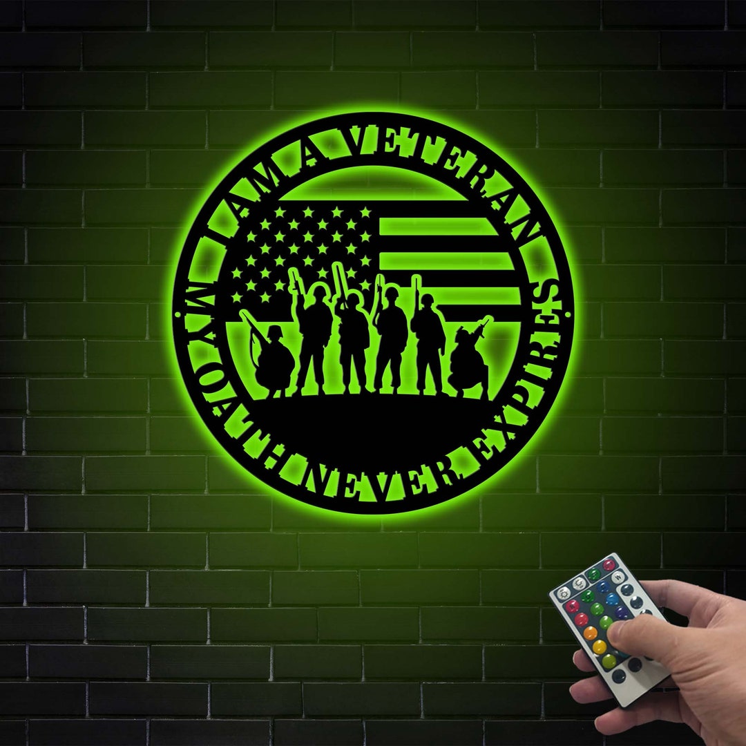 USA Flag Veteran Metal Wall Art Led Light, Retirement Gift US Army ...