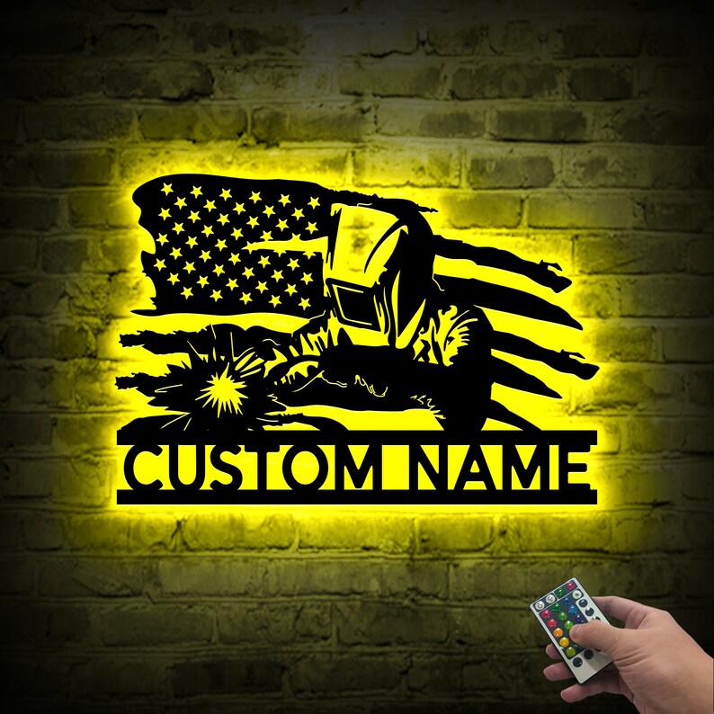 Custom Welder Metal Sign With Led Lights, Welding Work Shop Sign ...