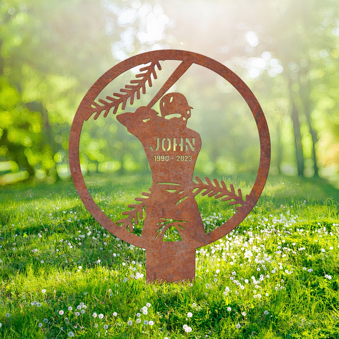 Custom Memorial Rusty Metal Sign, Baseball Stake, Sympathy Gift, Rusty ...