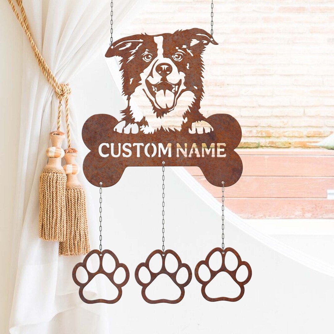 Custom Border Collie Wind Chime, Rusty Metal Dog Memorial, Outdoor ...