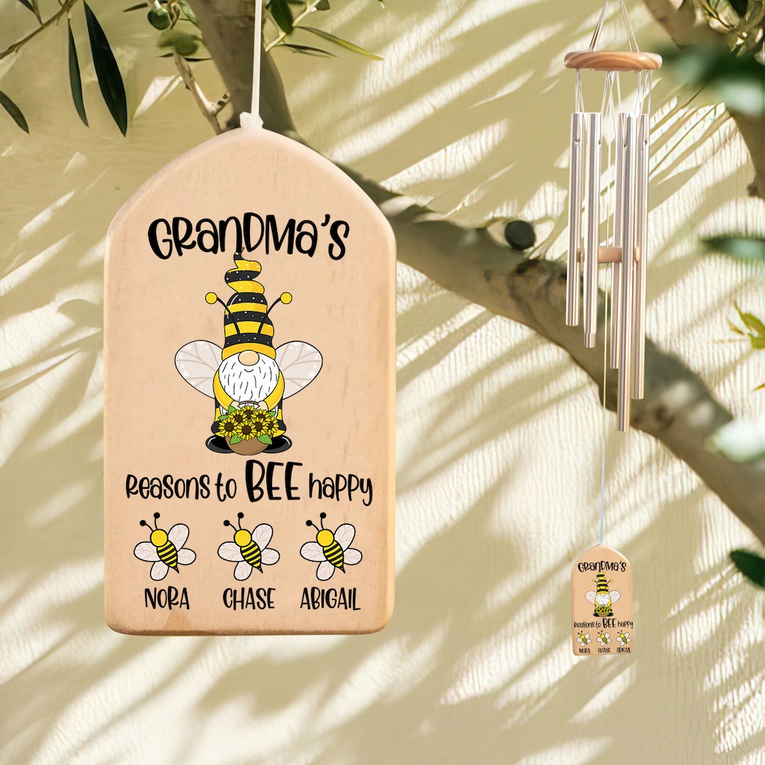 Personalized Grandma Bee Wind Chime, Grandkid Names, Outdoor Decor - Etsy