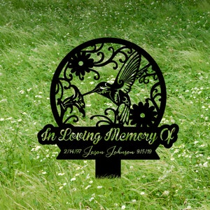 Personalized Hummingbird Memorial Metal Stake, Hummingbird Name Sign ...