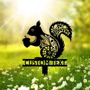 Personalized Squirrel Metal Garden Stake, Custom Squirrel Name Sign ...