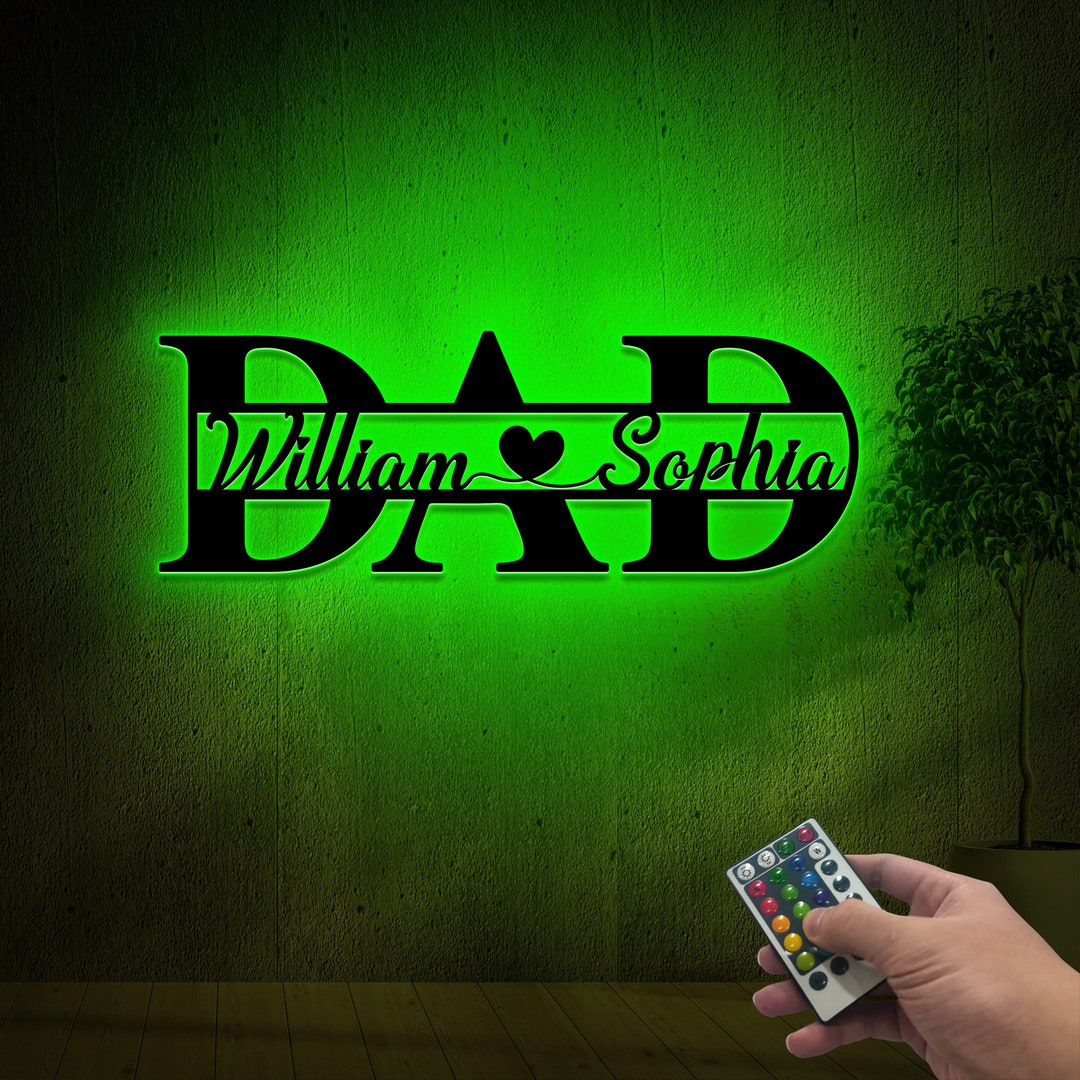 Personalized Father's Day Metal Sign Led Light With Kids Name, Dad ...