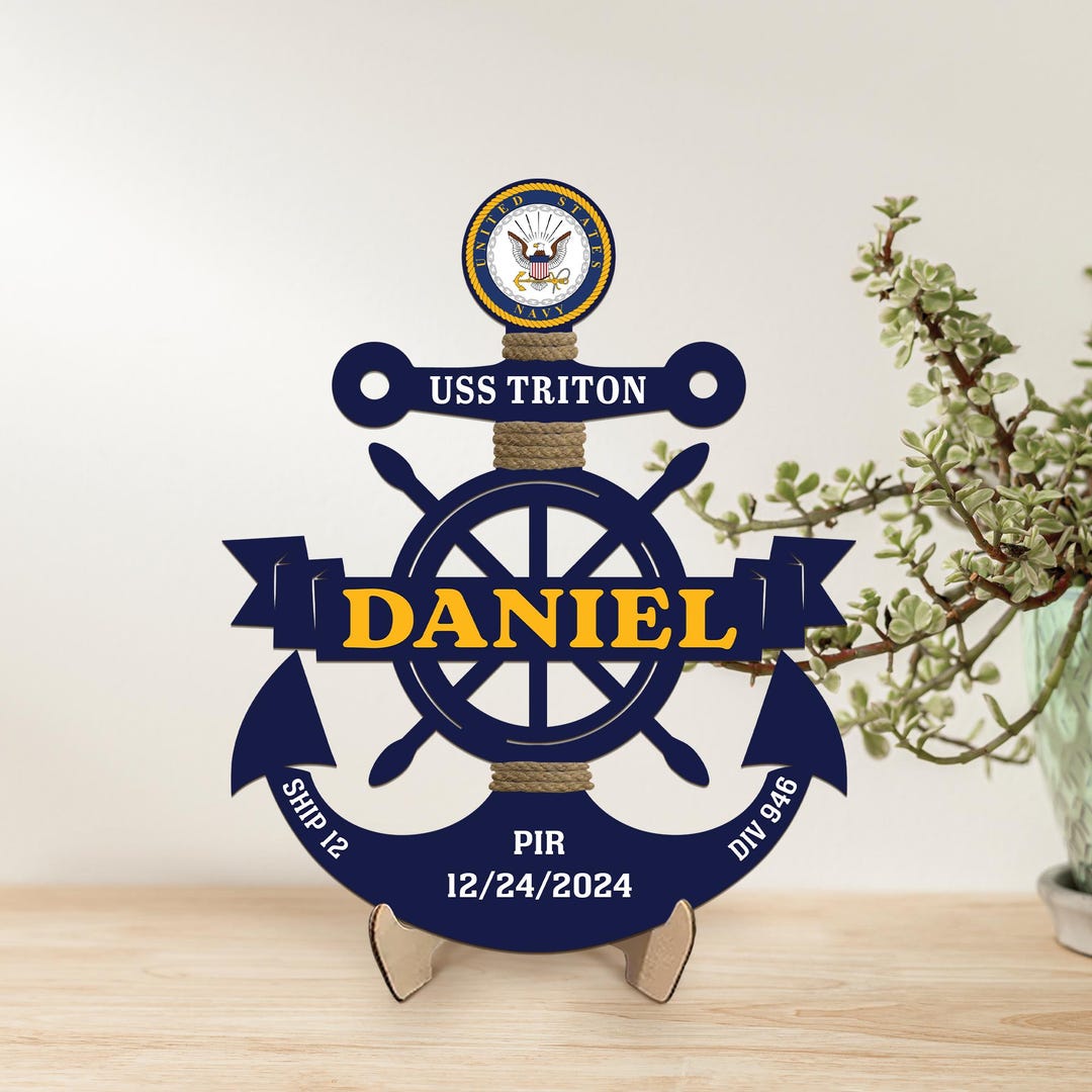 Personalized Navy Anchor Wooden Sign With Base, Anchor Graduation Gift ...