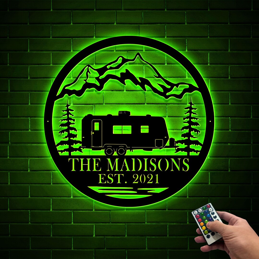 Personalized RV Trailer Mountain Camper Metal Sign With LED Light ...