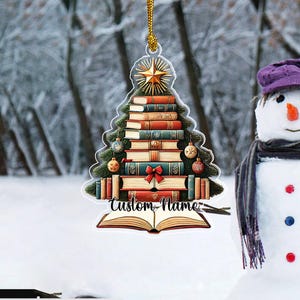 Personalized Book Stack Christmas Ornament, Librarian Gift, Acrylic ...