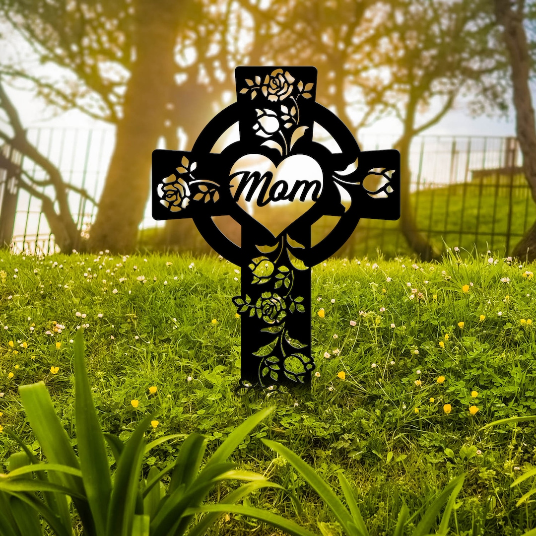 Personalized Flower Celtic Cross Memorial Metal Stake, Garden Metal ...