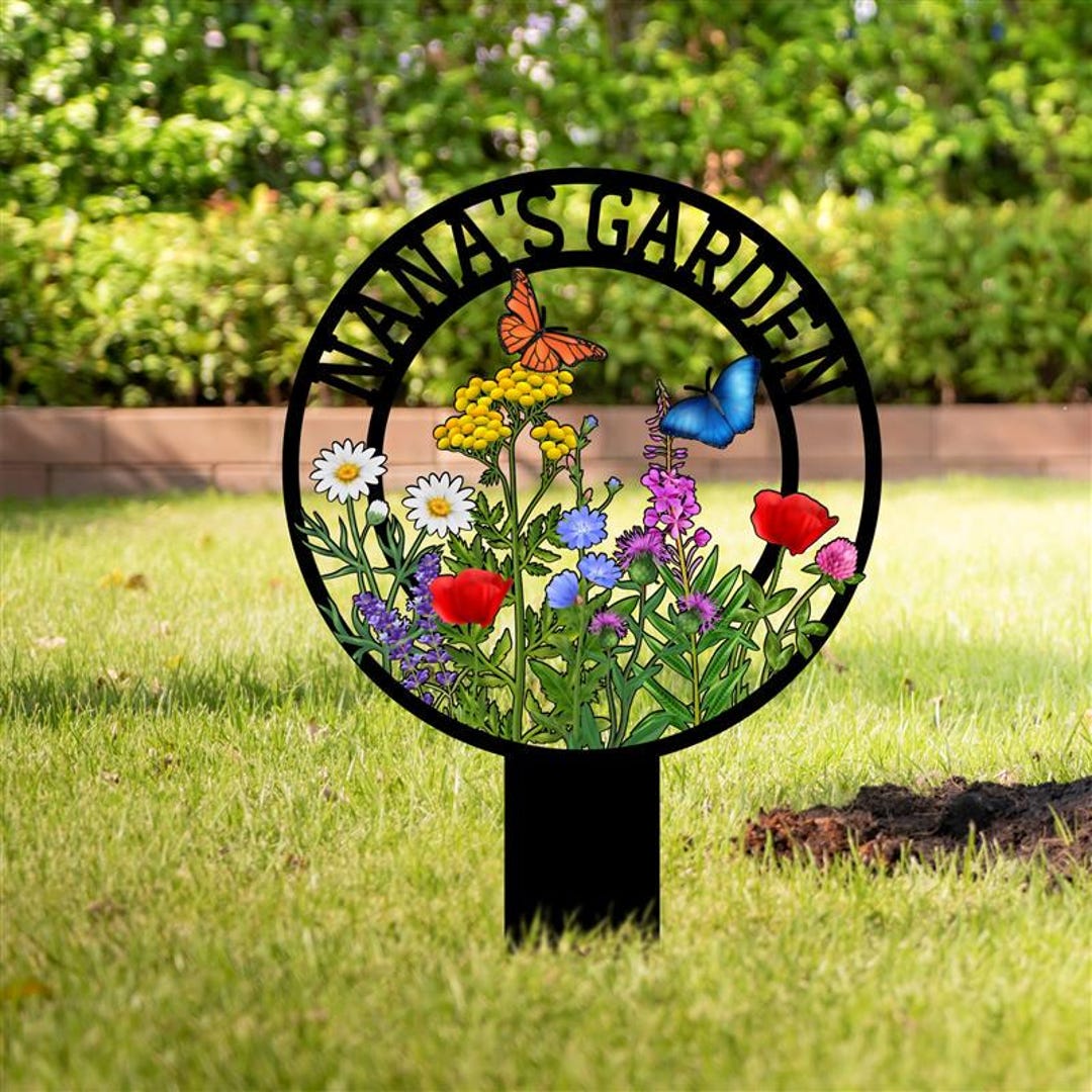 Personalized Garden Metal Sign With Stake, Custom Garden Name Sign ...