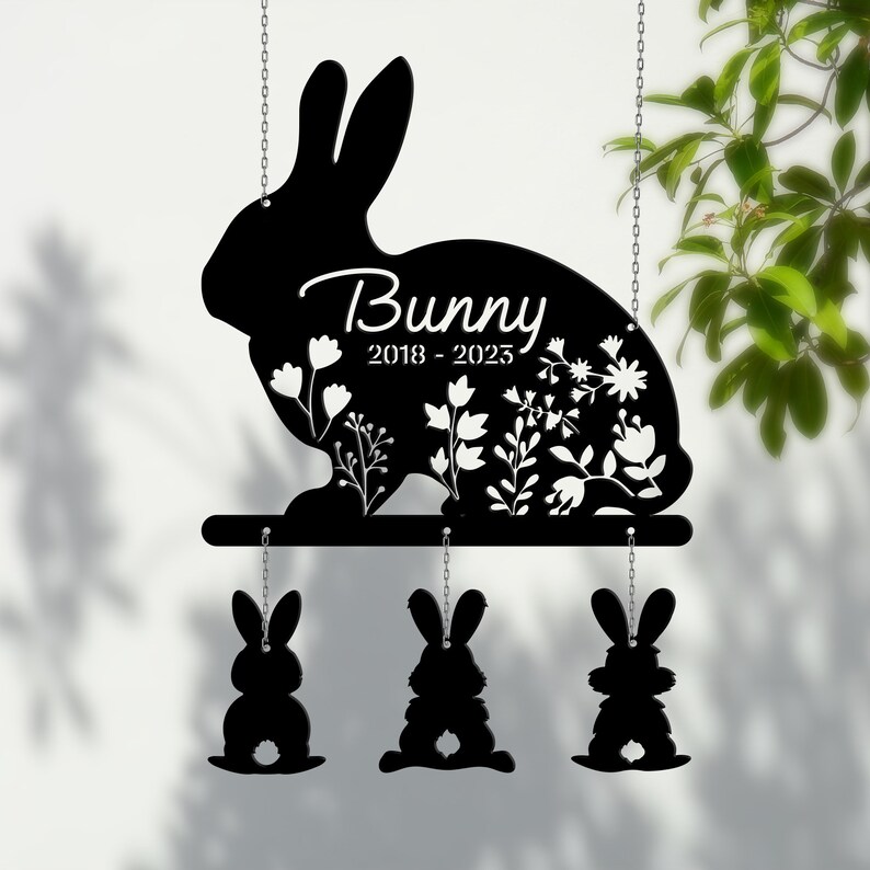 Floral Bunny Metal Wind Chime, Custom Memorial Garden Decor - Etsy