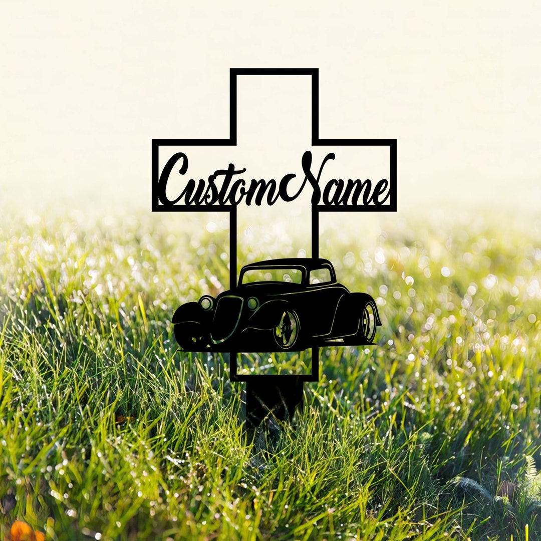 Personalized American Hot Rod Memorial Stake, Dad Memorial Cross ...