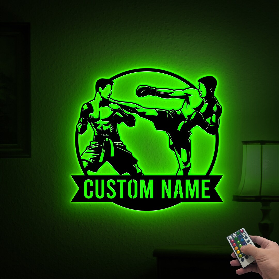 Custom Kickboxing Metal Sign Wall Art With LED Lights, Personalized ...