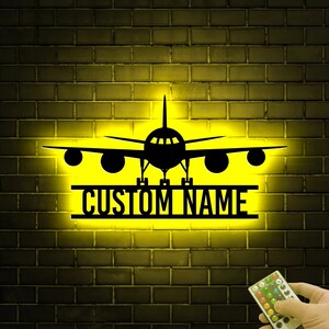Airplane Metal Sign With LED Light, Airplane Signs, Aviation Sign, Gift ...