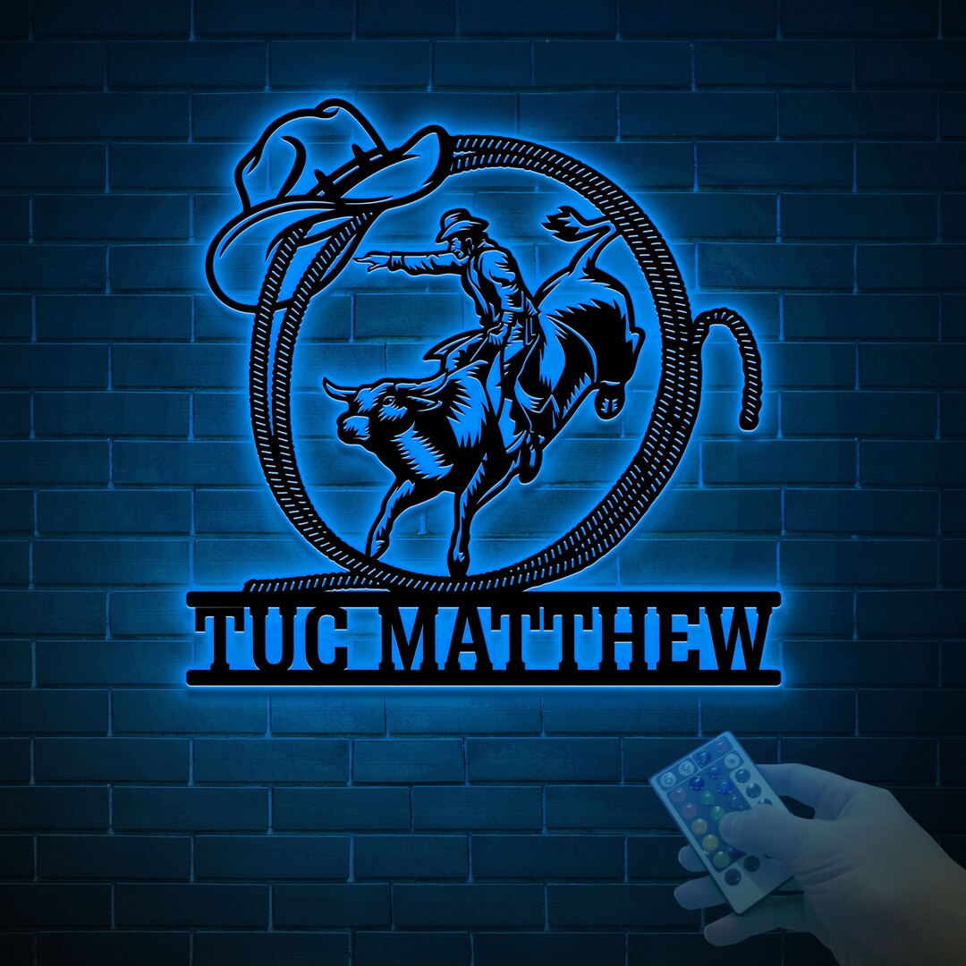 Metal Bull Rider Sign Led Light, Western Wall Decor, Cowboy Gift, Rodeo ...