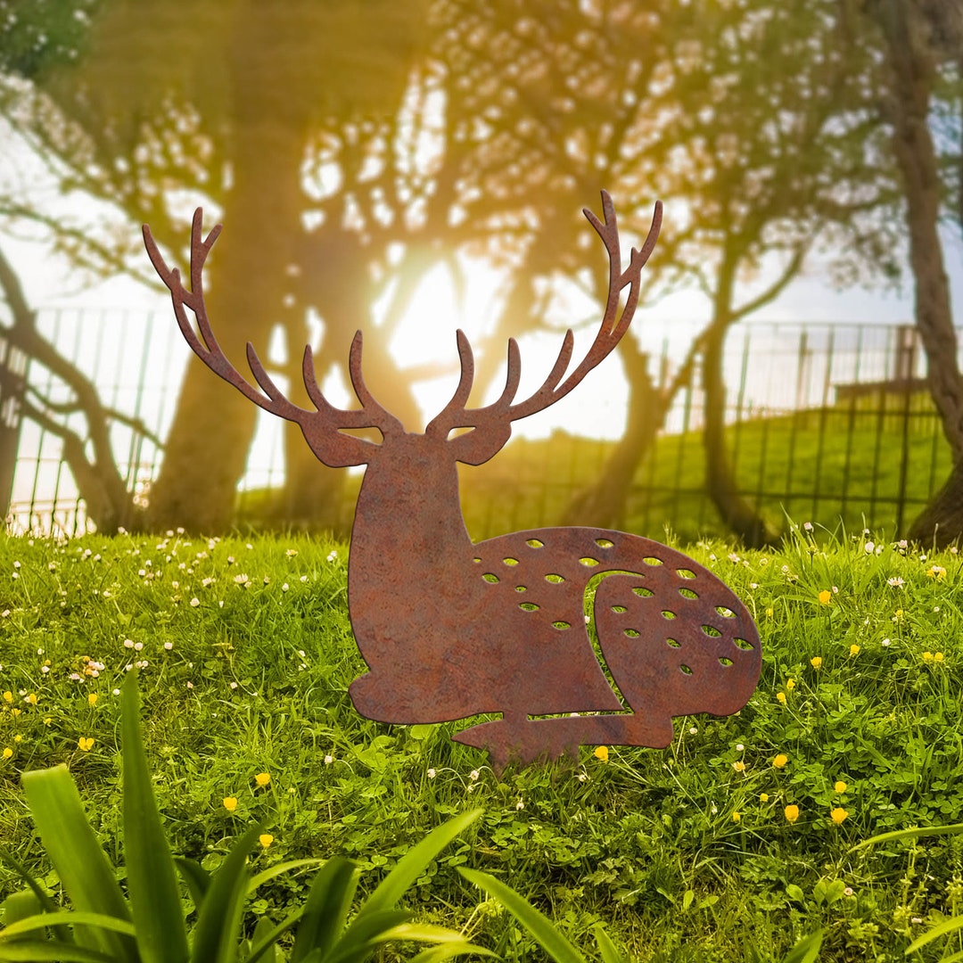 Deer Rusty Metal Sign, Deer Garden Stake, Rustic Garden Decor, Rusted ...