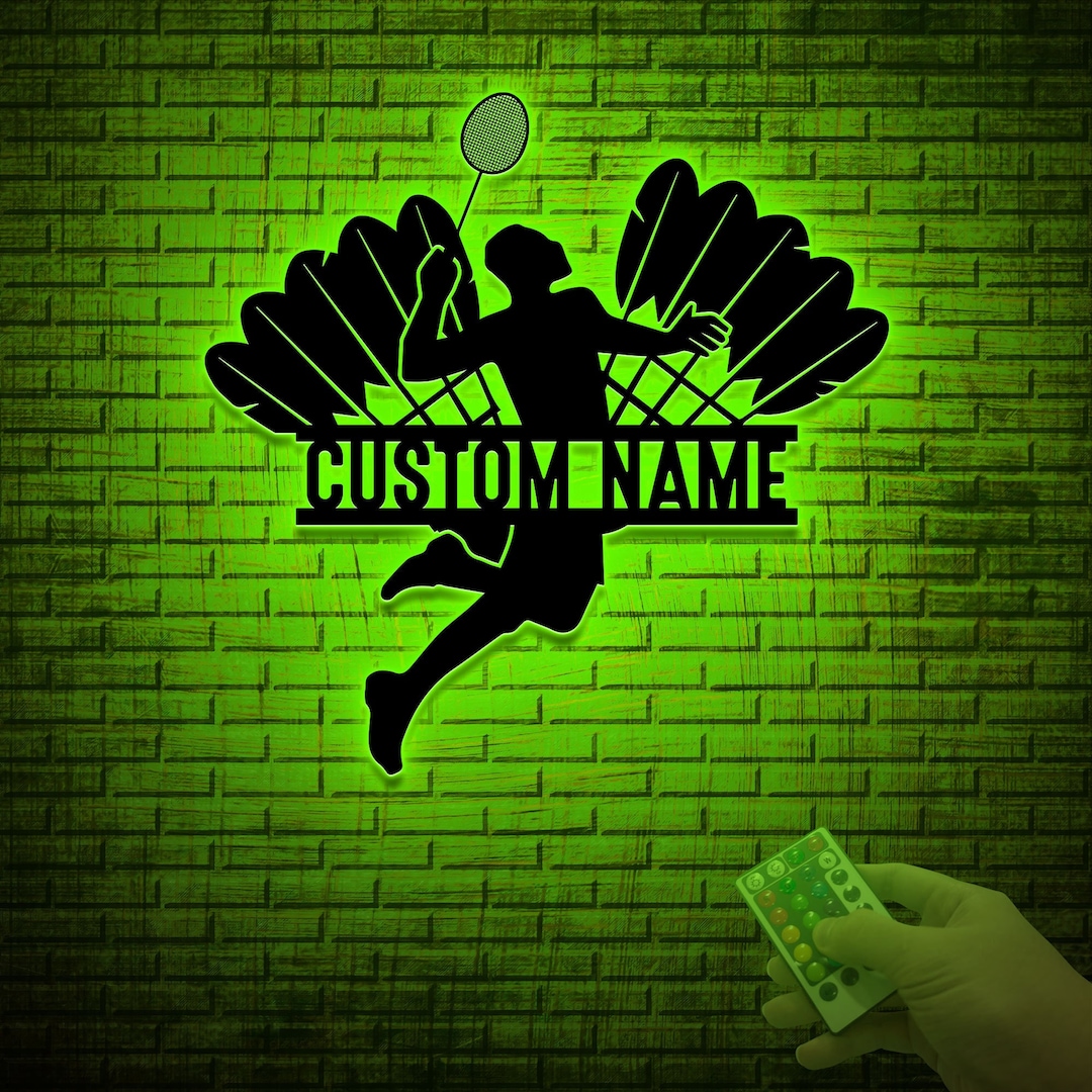 Custom Badminton Sign, Metal Wall With LED Light, Badminton Player Gift ...
