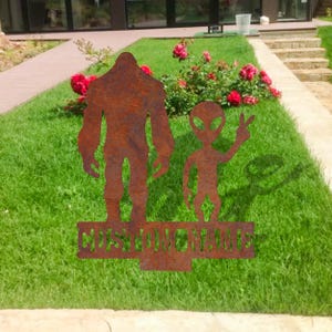 Custom Bigfoot and Alien Garden Yard Art, Sasquatch Sign With Stakes ...