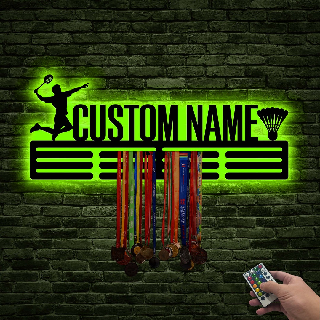 Custom Badminton Medal Hanger, Metal Wall With LED Light, Badminton ...