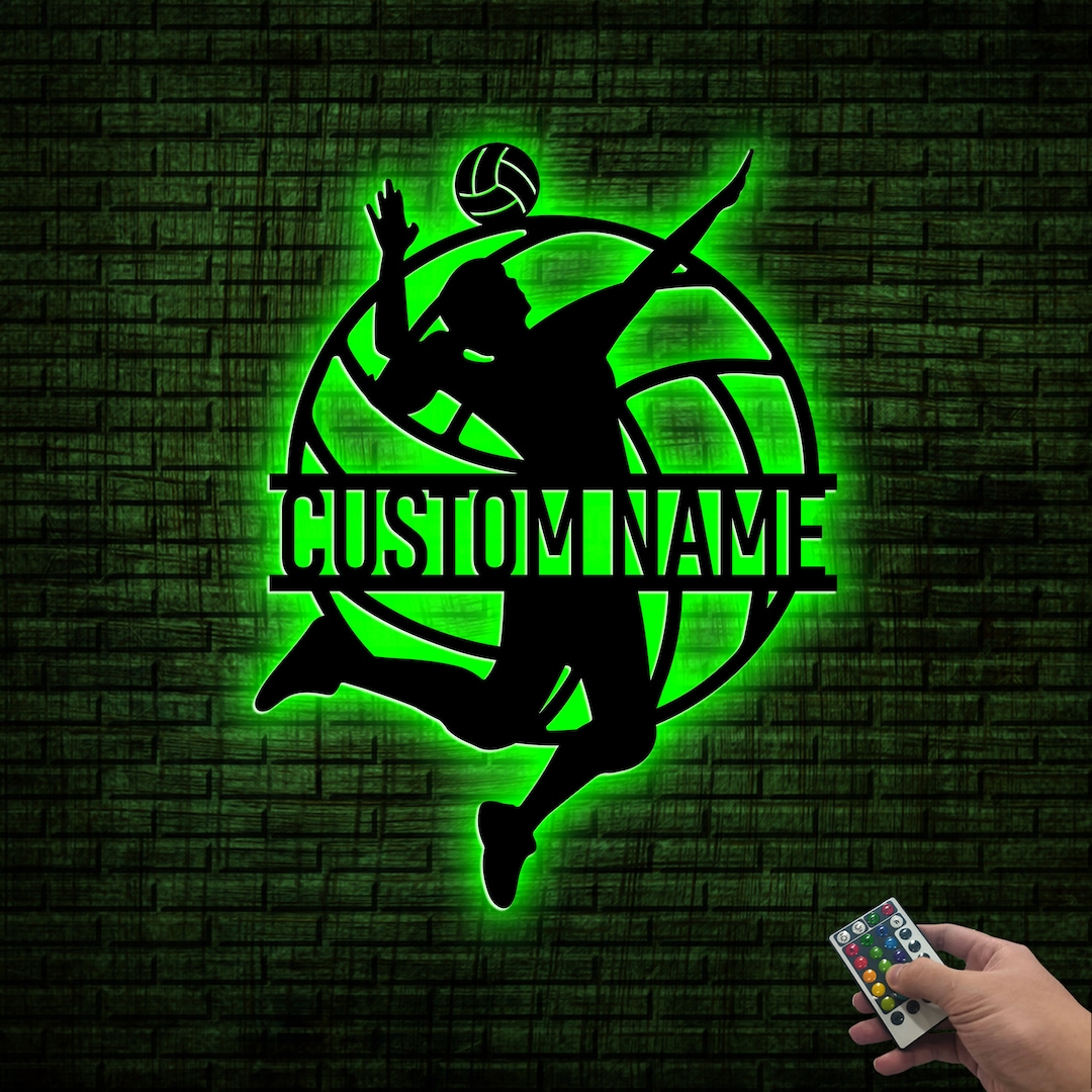Custom Volleyball Sign, Metal Wall With LED Light, Volleyball Player ...