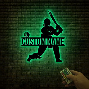 Custom Cricket Player Metal Sign, LED Light, Game Room Decor - Etsy