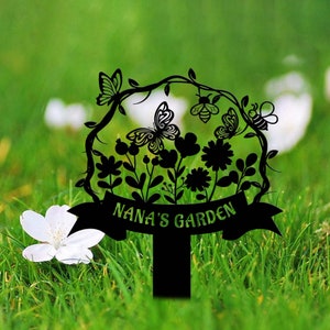 Custom Metal Garden Sign With Stakes, Flower and Butterfly Decor - Etsy