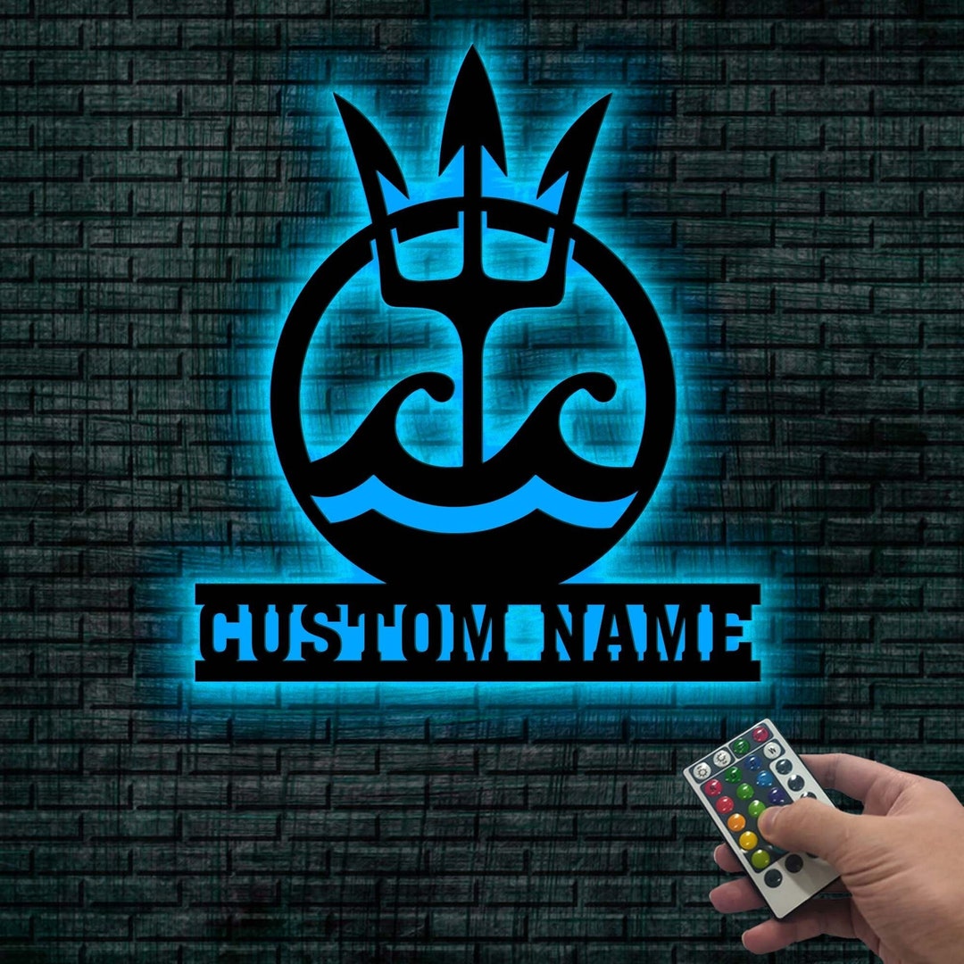 Custom Poseidon Trident Sign, Metal Wall With LED Light, Trident Wall ...