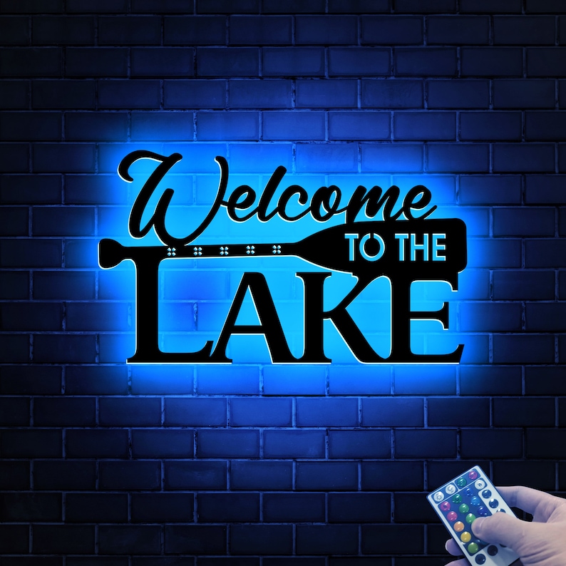 Lake House Welcome Metal Sign With LED Light, Canoe Paddle Art - Etsy