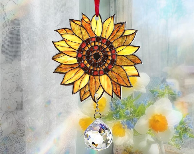 Smiling Sunflower Healing Crystal, Potted Miniature Flower Ornament ...