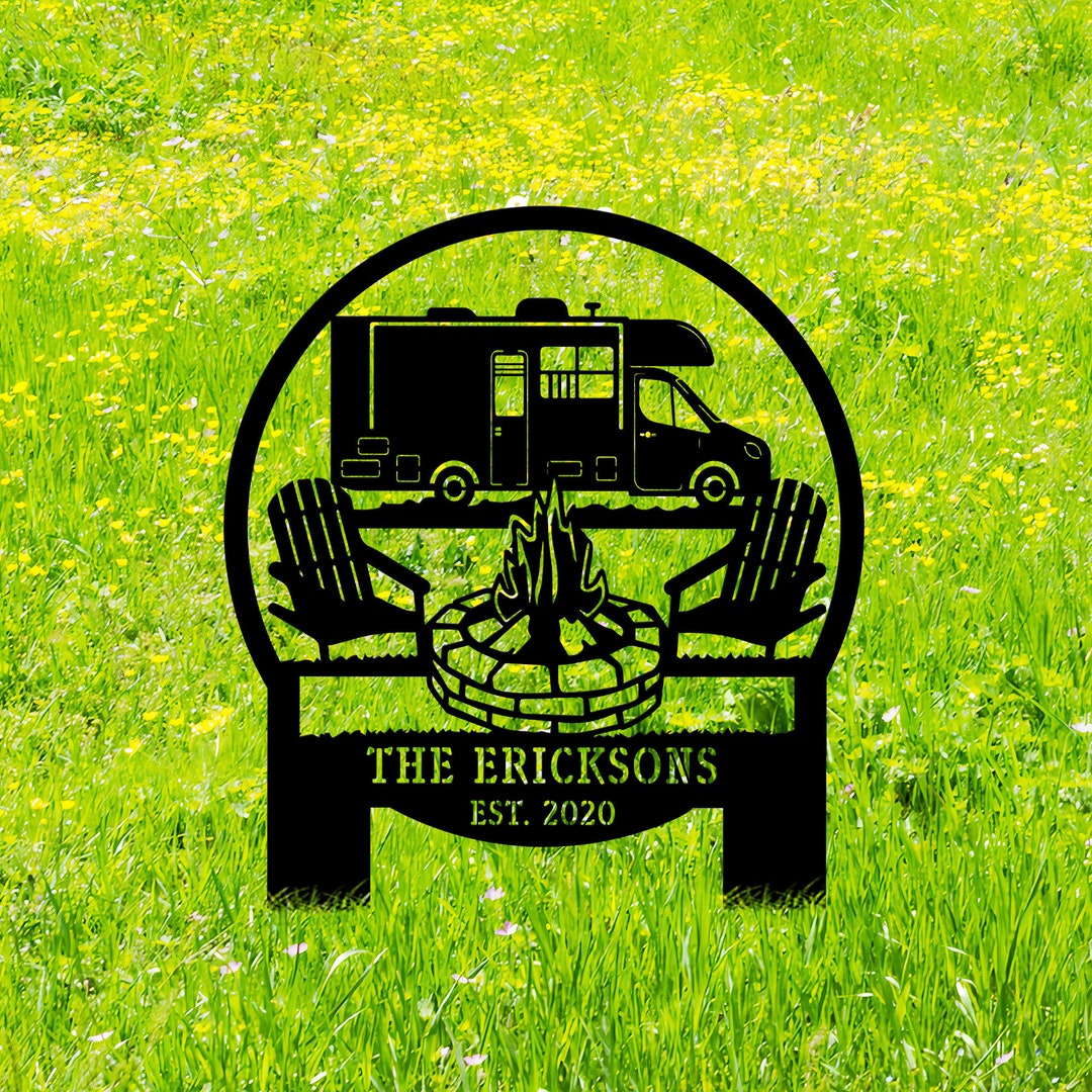 Custom Metal Campfire Sign With Stakes, Personalized Cabin Sign, Style ...