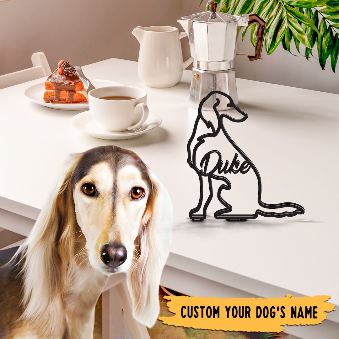 Custom Dog Sitting Metal Table Sign, Minimalist Sculpture Statue, Dog ...