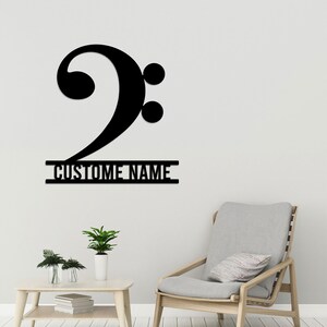 Custom Bass Clef Sign With Led Light, Bass Clef Note Metal Wall Decor ...