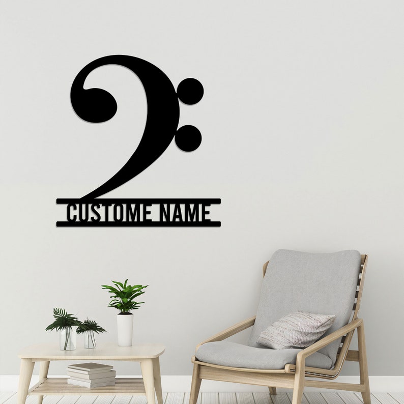 Custom Bass Clef Sign With Led Light, Bass Clef Note Metal Wall Decor ...