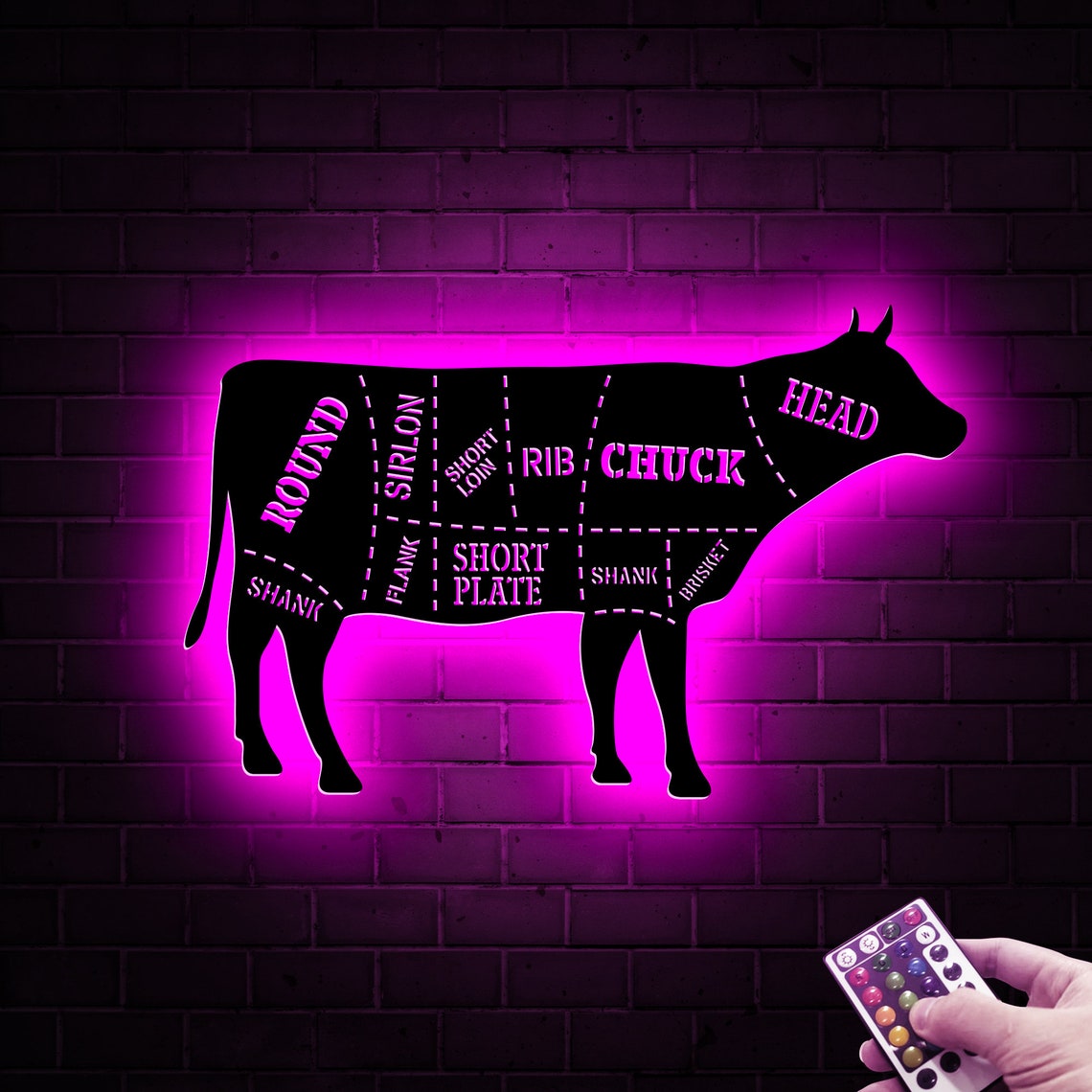 Cow Cuts Diagram Metal Sign With LED Lights, Butcher Shop Decor - Etsy