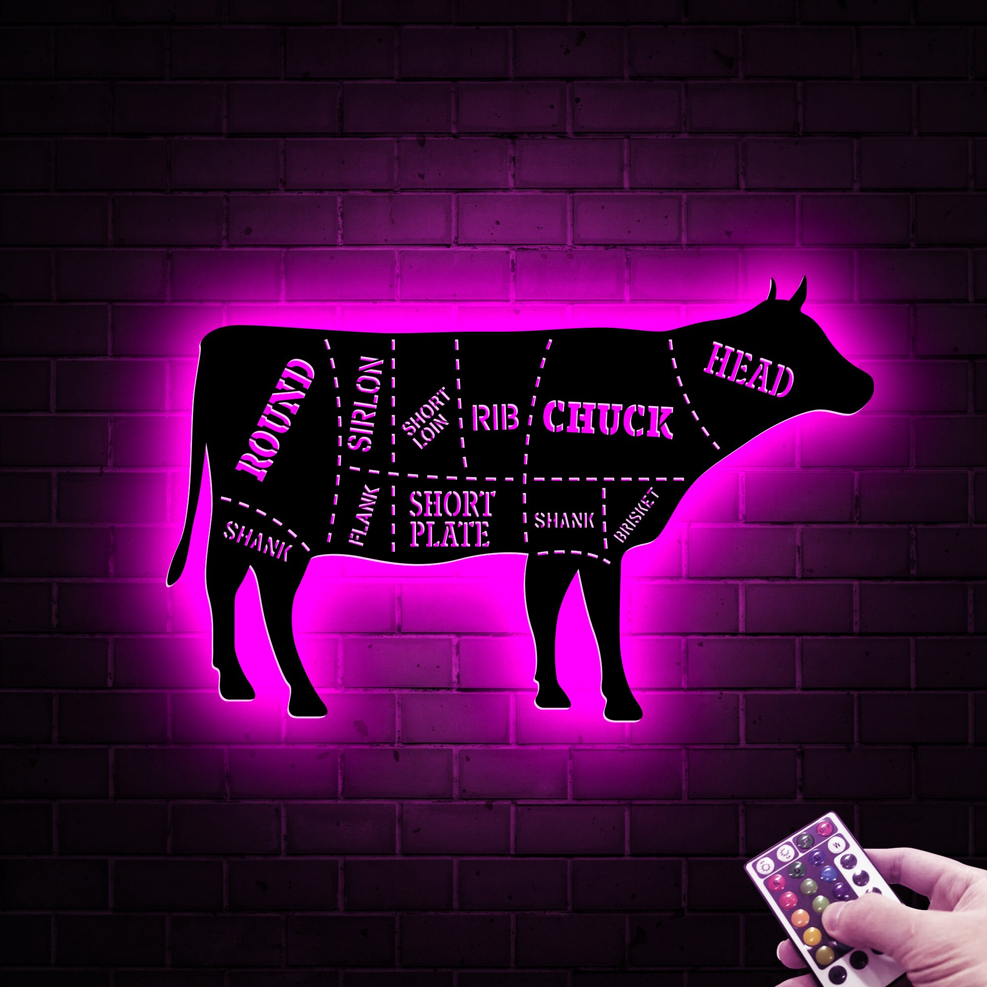 Cow Cuts Diagram Metal Sign With LED Lights, Butcher Shop Decor - Etsy
