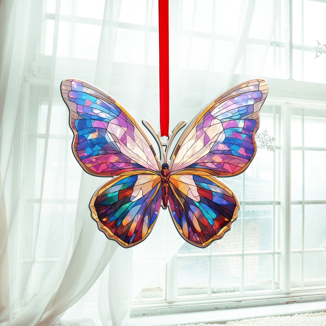 Colorful Butterfly Acrylic Ornament, Butterfly Christmas Ornament ...