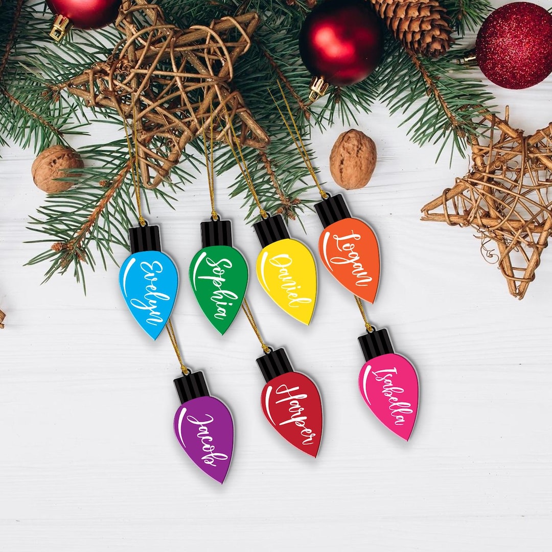Christmas Lights Name Tag Ornament, Custom Acrylic Ornaments, Stocking ...