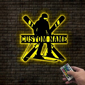 Custom Skiing Sign, Metal Wall With LED Light, Skiing Player Gift, Gift ...