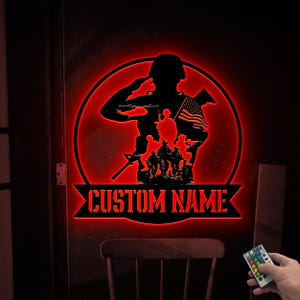 Custom Soldier Military Metal Sign With LED Lights, American Army Name ...