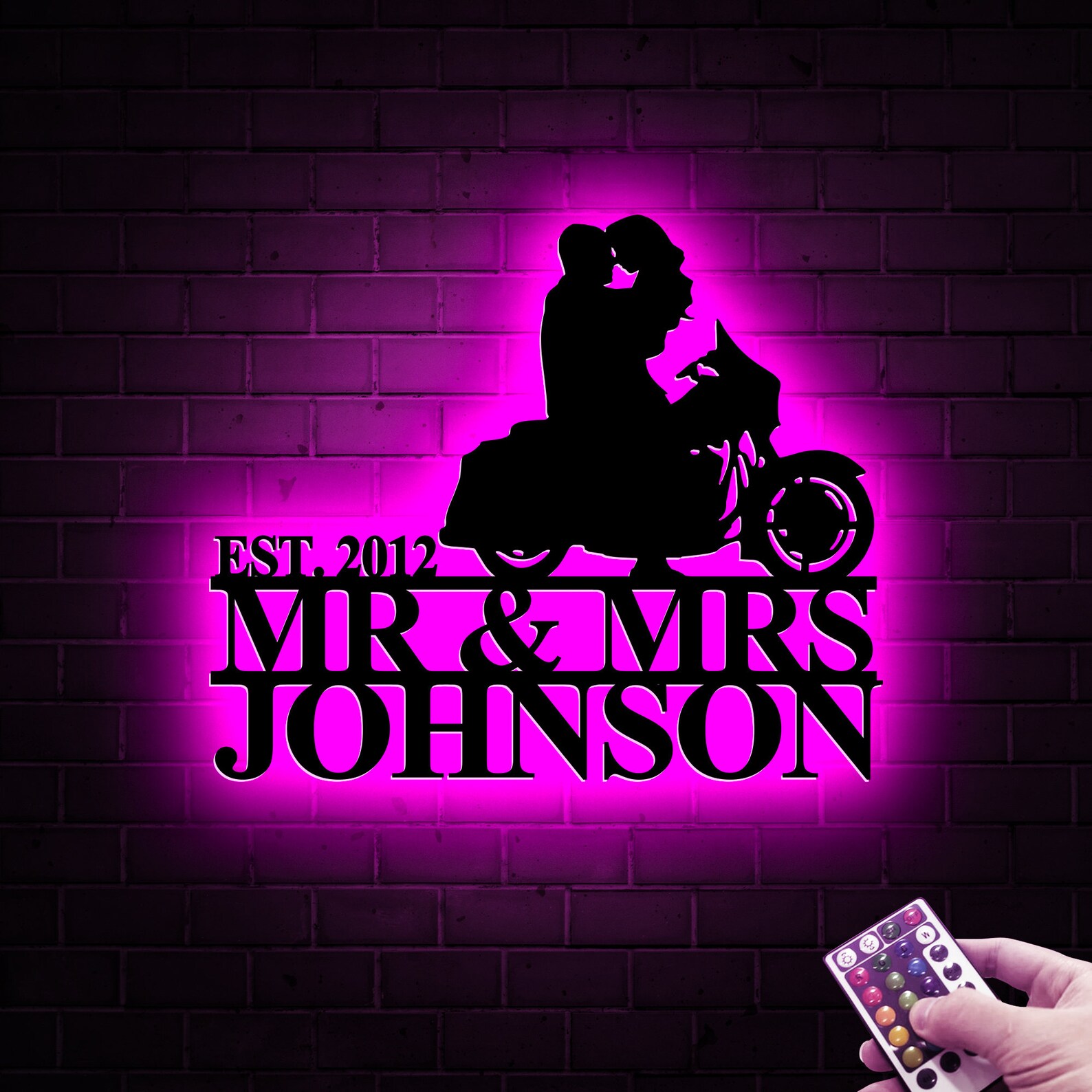 Personalized Biker Couple Metal Sign With LED Light, Custom Motorcycle ...