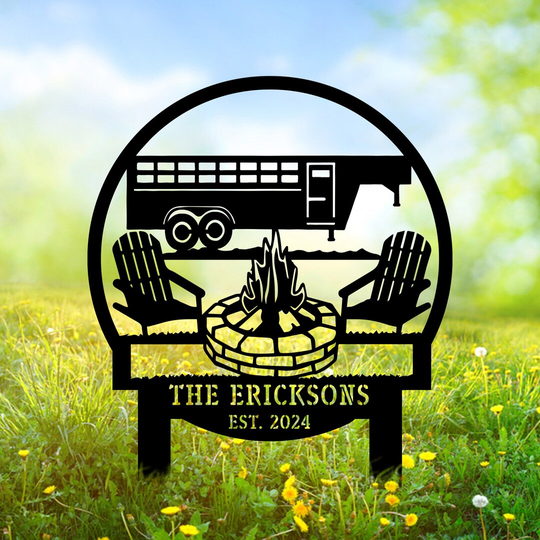 Custom Metal Campfire Sign With Stakes, Personalized Cabin Sign, Horse ...