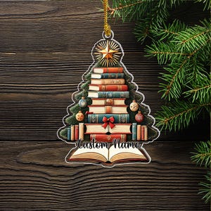 Personalized Book Stack Christmas Ornament, Librarian Gift, Acrylic ...